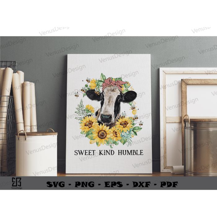 Highland Cow Sunflowers Quote For Bee Day And Daisies Original Designer
