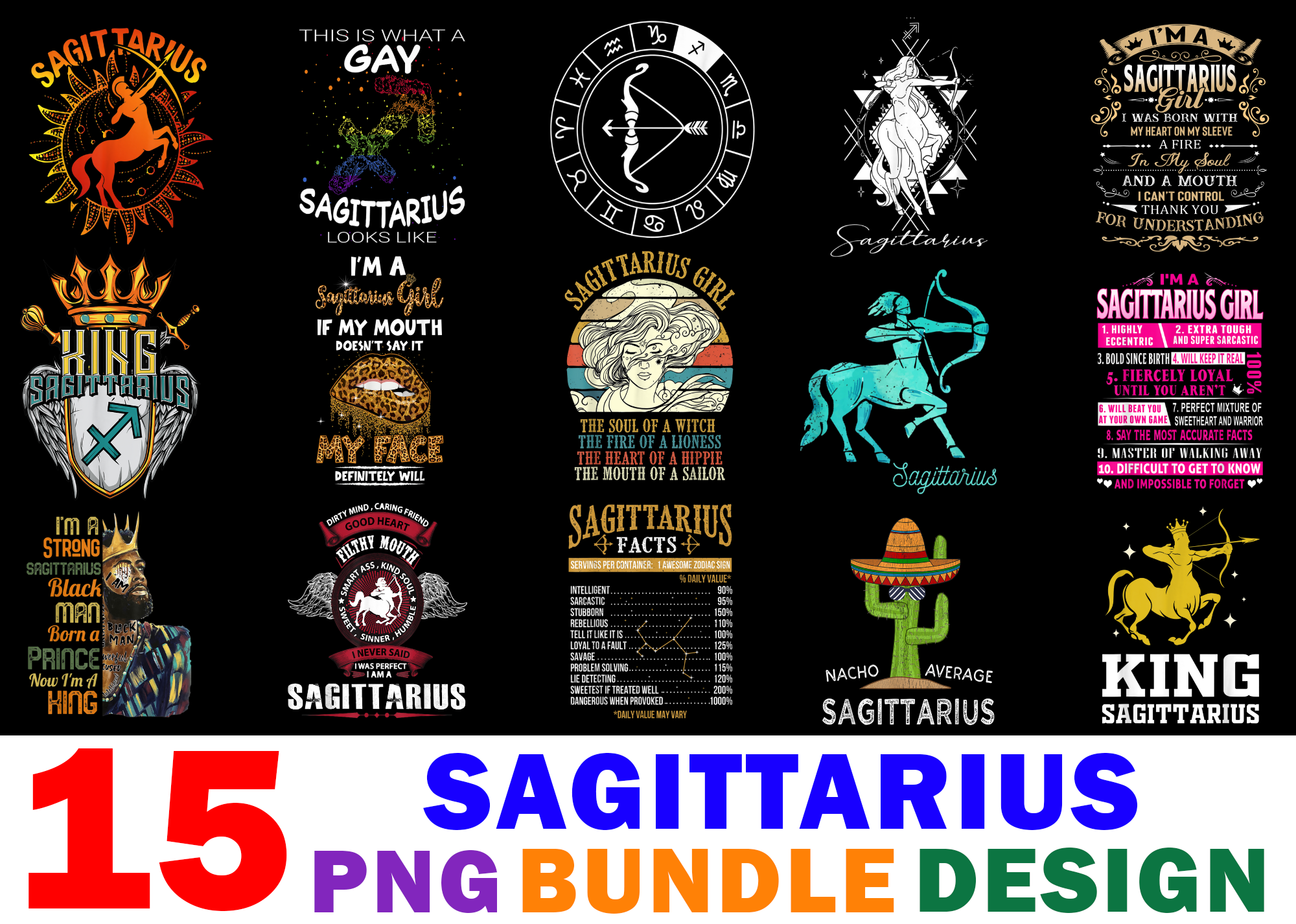 15 Sagittarius Shirt Designs Bundle For Commercial Use Sagittarius T