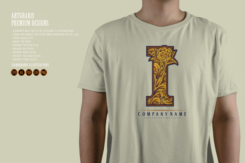 Flourishing elegance floral initial i monogram lettering - Buy t-shirt ... Flourishing elegance floral initial i monogram lettering - Buy t-shirt ...