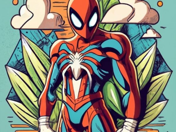 Minimalist Vector Art Logo Of A Stoned Spiderman Front Facing Magic Sharp Smooth Design