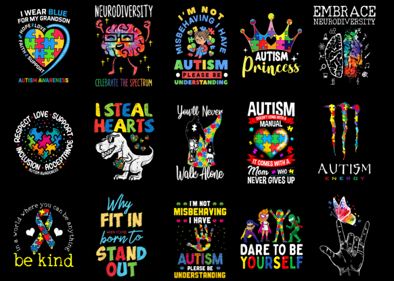15 Autism Awareness Shirt Designs Bundle P3 CL, Autism Awareness T ... 15 Autism Awareness Shirt Designs Bundle P3 CL, Autism Awareness T ...