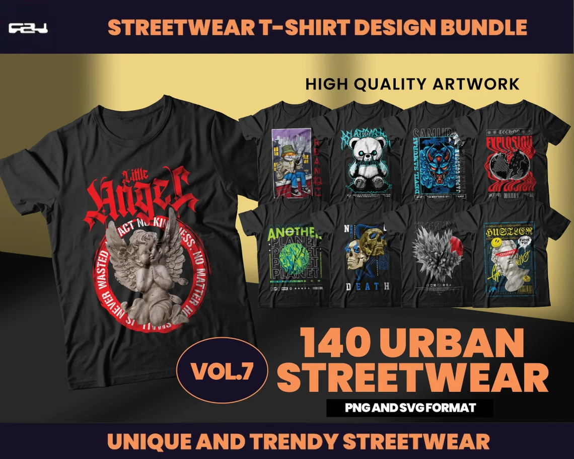 140 Urban Streetwear T Shirt Design Bundle Aesthetic Design Urban